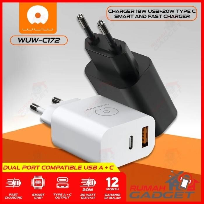 Type-c Fast Charger Adapter - WUW - C172 - Dual Port PD 20W Fast ...