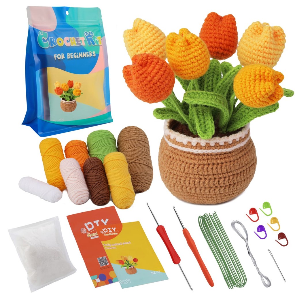 Beginner Crochet Material Kit- DIY Crochet Set-Full Knitting Tools ...