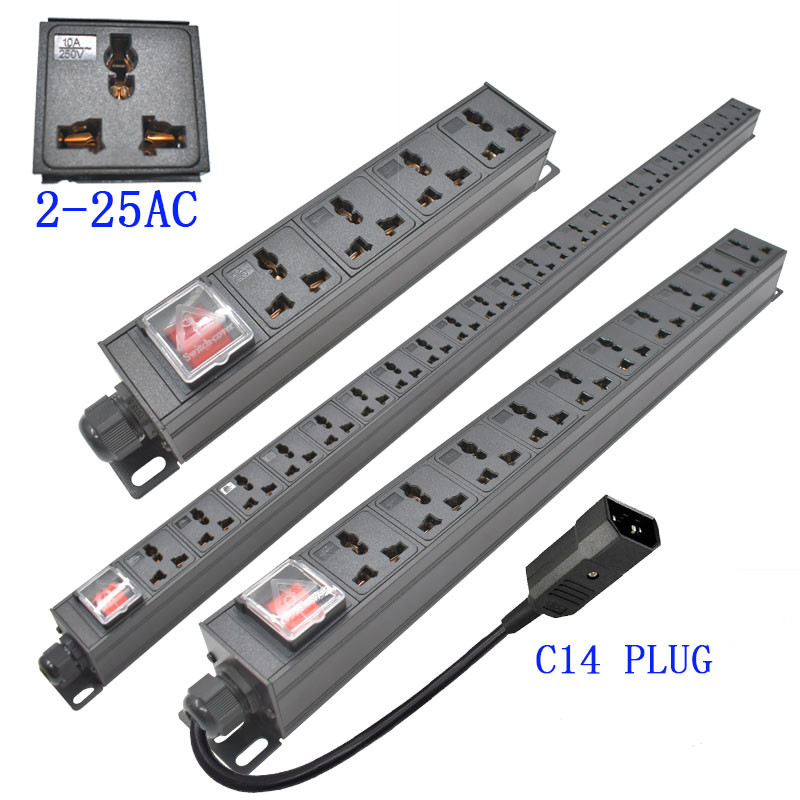 PDU Power Distribution Unit 2-25 ways Output Universal Socket Rackmount ...