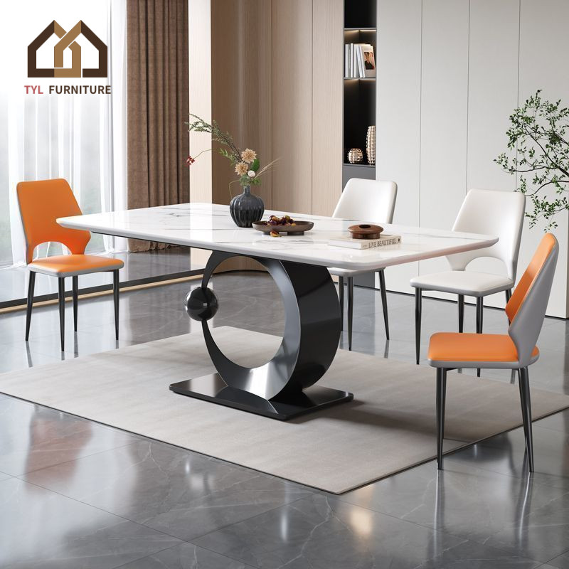 TYL ⚡ bright rock slab dining table moon ball rectangular dining table ...