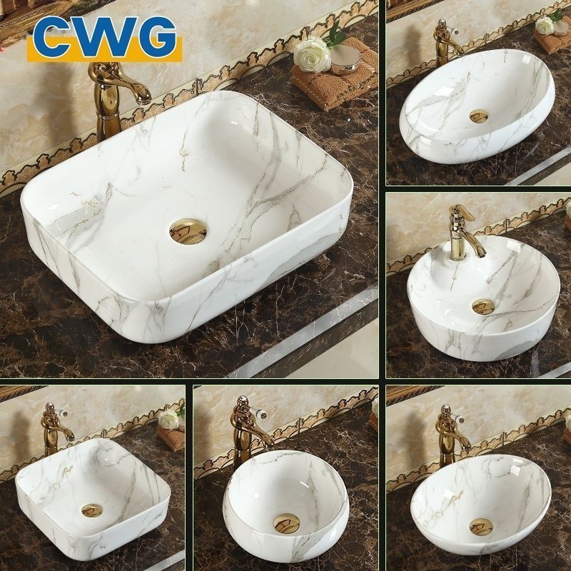 YWS Wash Basin Hotel Colored Ceramic Wash Basin European Balcony Marble ...