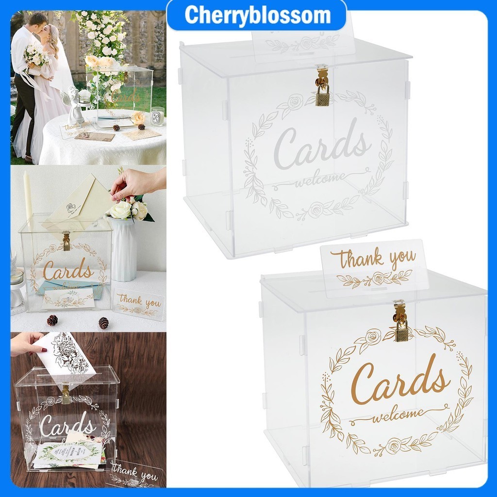 Acrylic Card Box Clear Wedding Box with Lock and Slot Sturdy ...