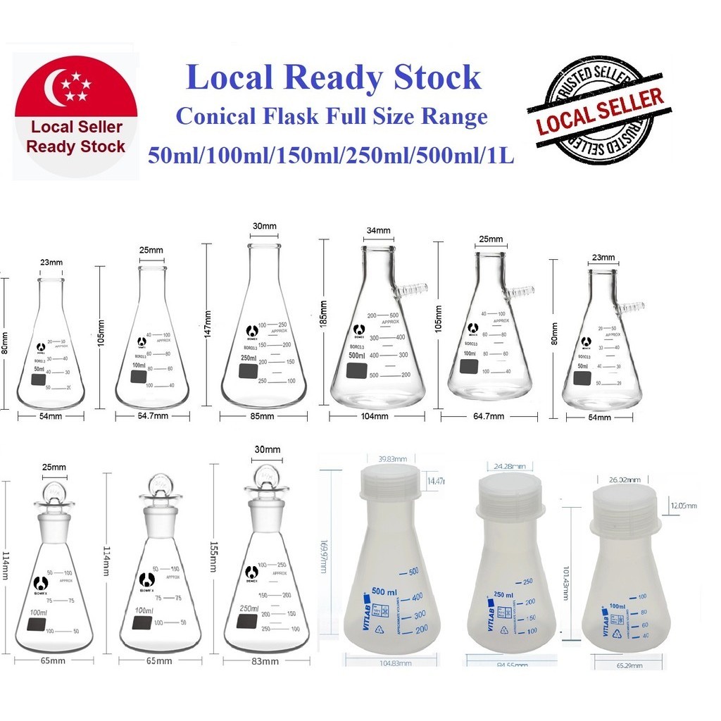 Erlenmeyer Flasks/Conical Flasks Glass/PP full size Ranges | Shopee ...
