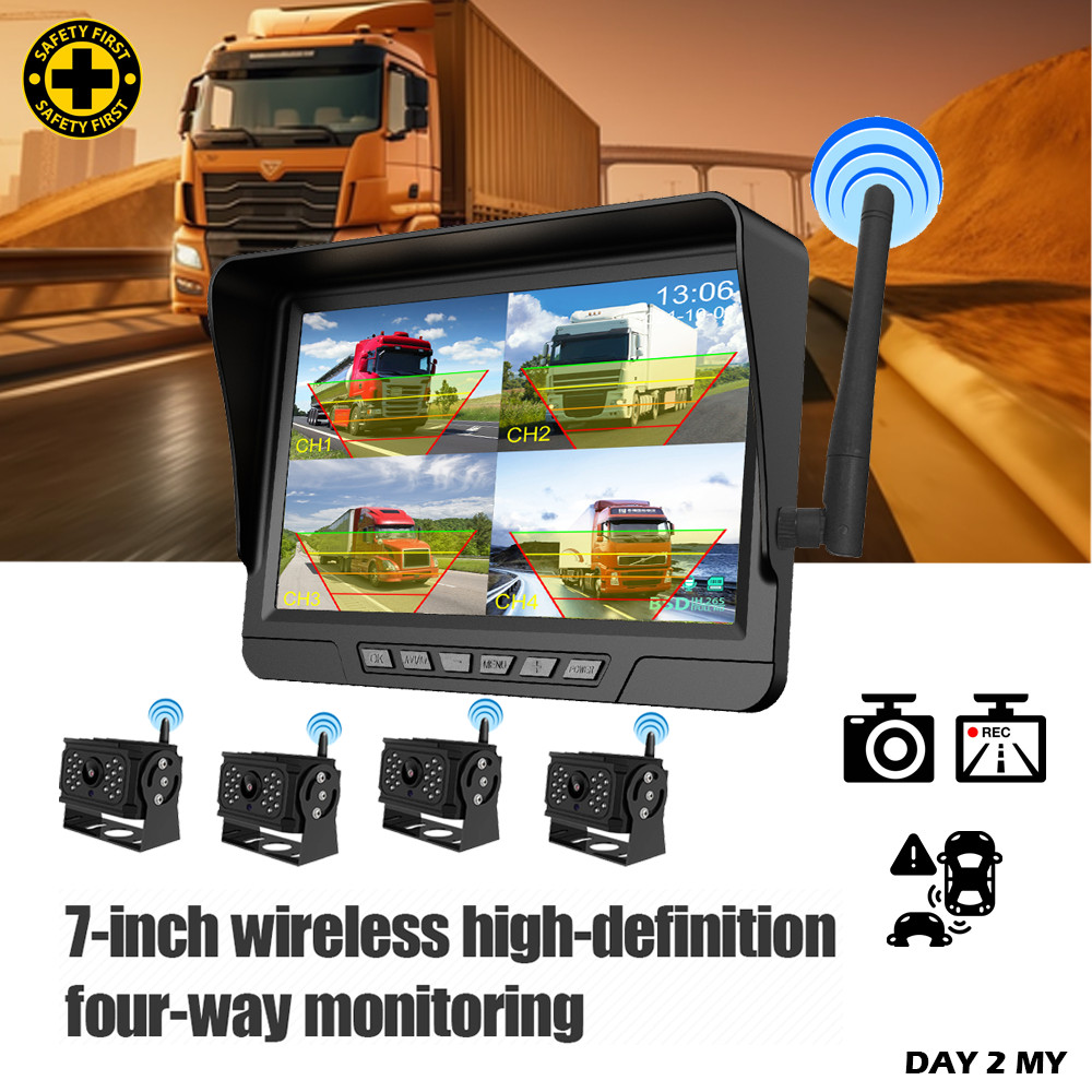 7 Inch Monitor 4-Channel Truck DVR Dashcam Wireless Lorry Bus Van Blind ...