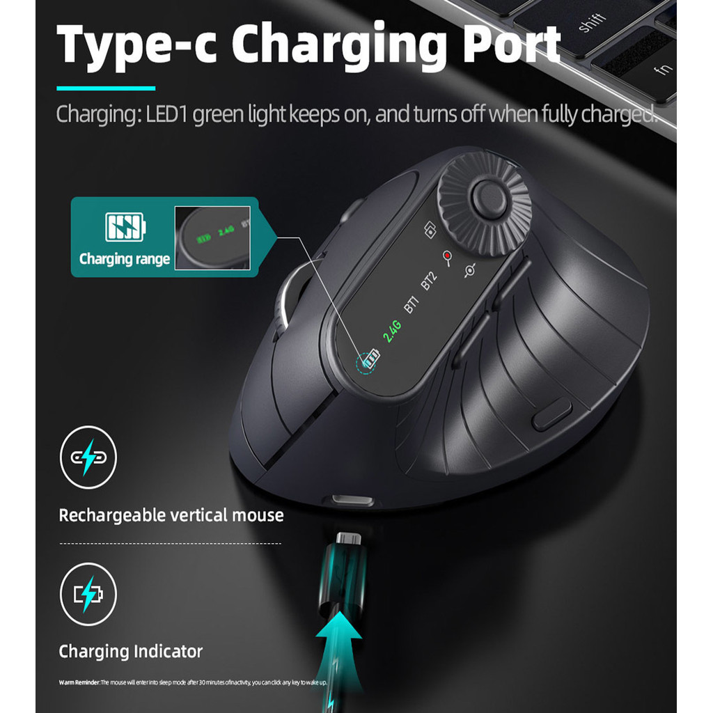 Right Hand Vertical Mouse With Adjustment Knob Rechargeable Bluetooth 2 ...