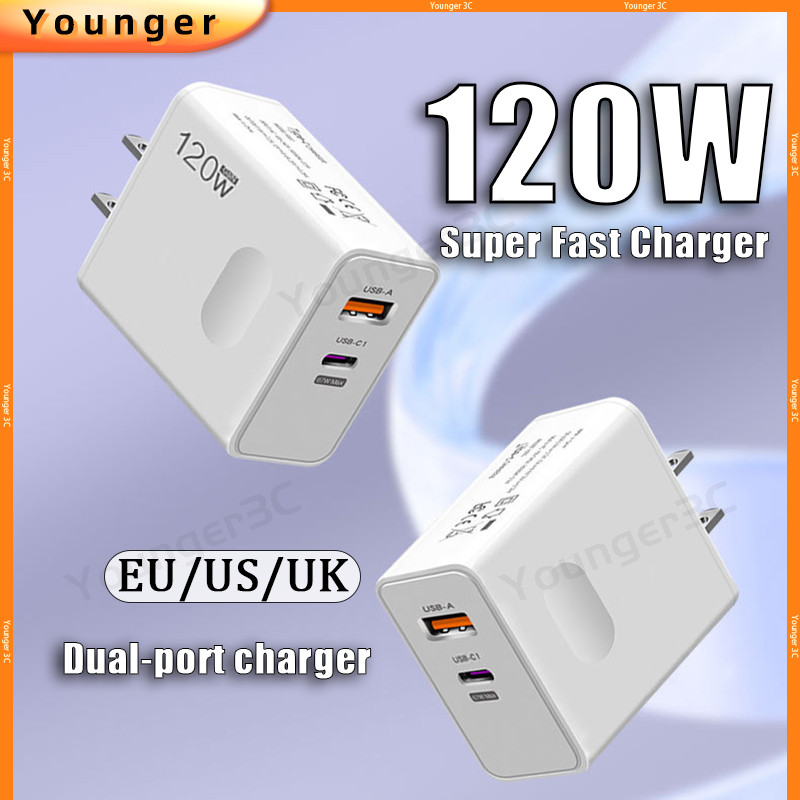 120W Super Fast Charger Dual Ports Travel Conversion Socket USB+PD ...