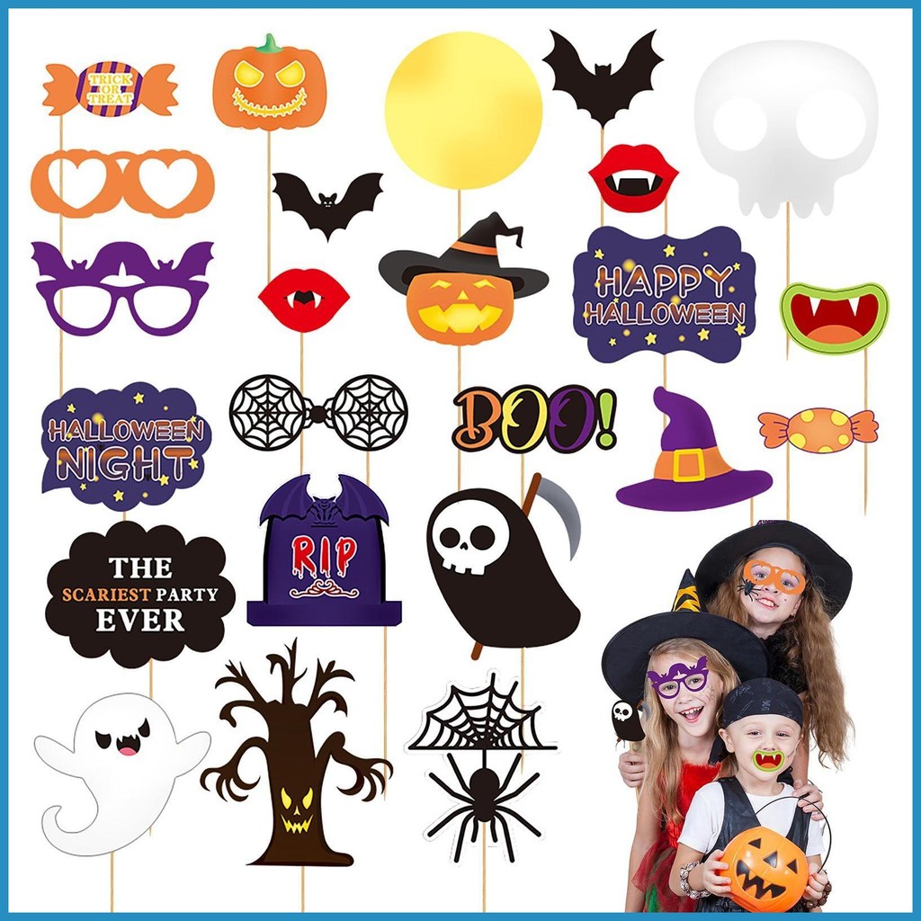 Halloween Selfie Props 25 X Horrible Photo Props Photobooth Kit Scary ...
