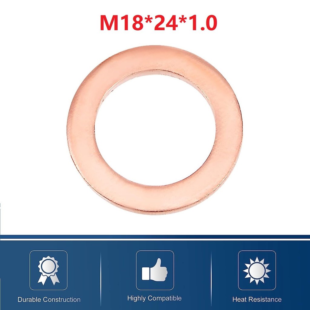 M18 Copper Washers Flat Ring Sump Plug Oil Seal Gasket Sealing Fitting ...