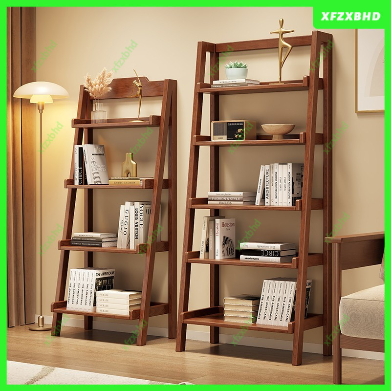 Nordic Walnut Bookshelf Solid Wood Shelf Simple Trapezoidal Floor ...