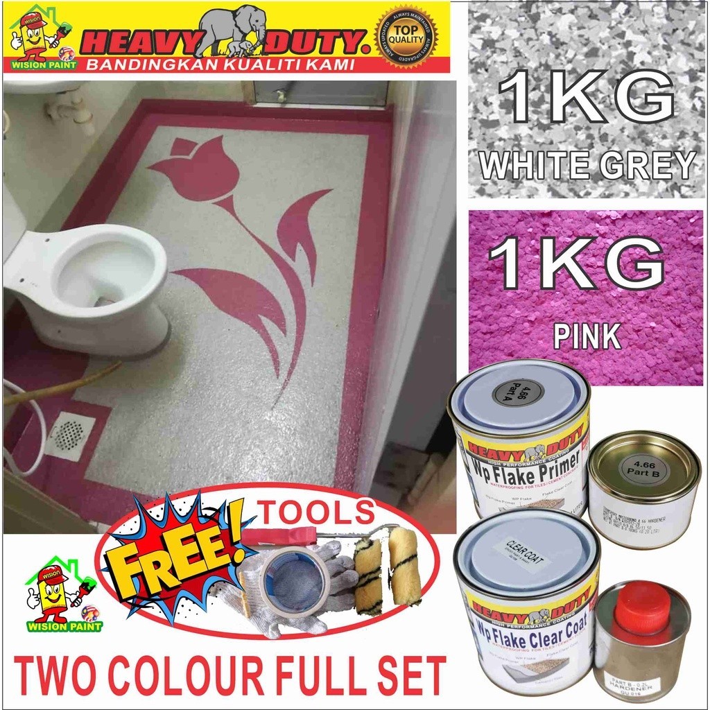 WHITE GREY + PINK ( FULL SET 2Kg Flake + 1L PRIMER + 1L CLEAR COAT ...