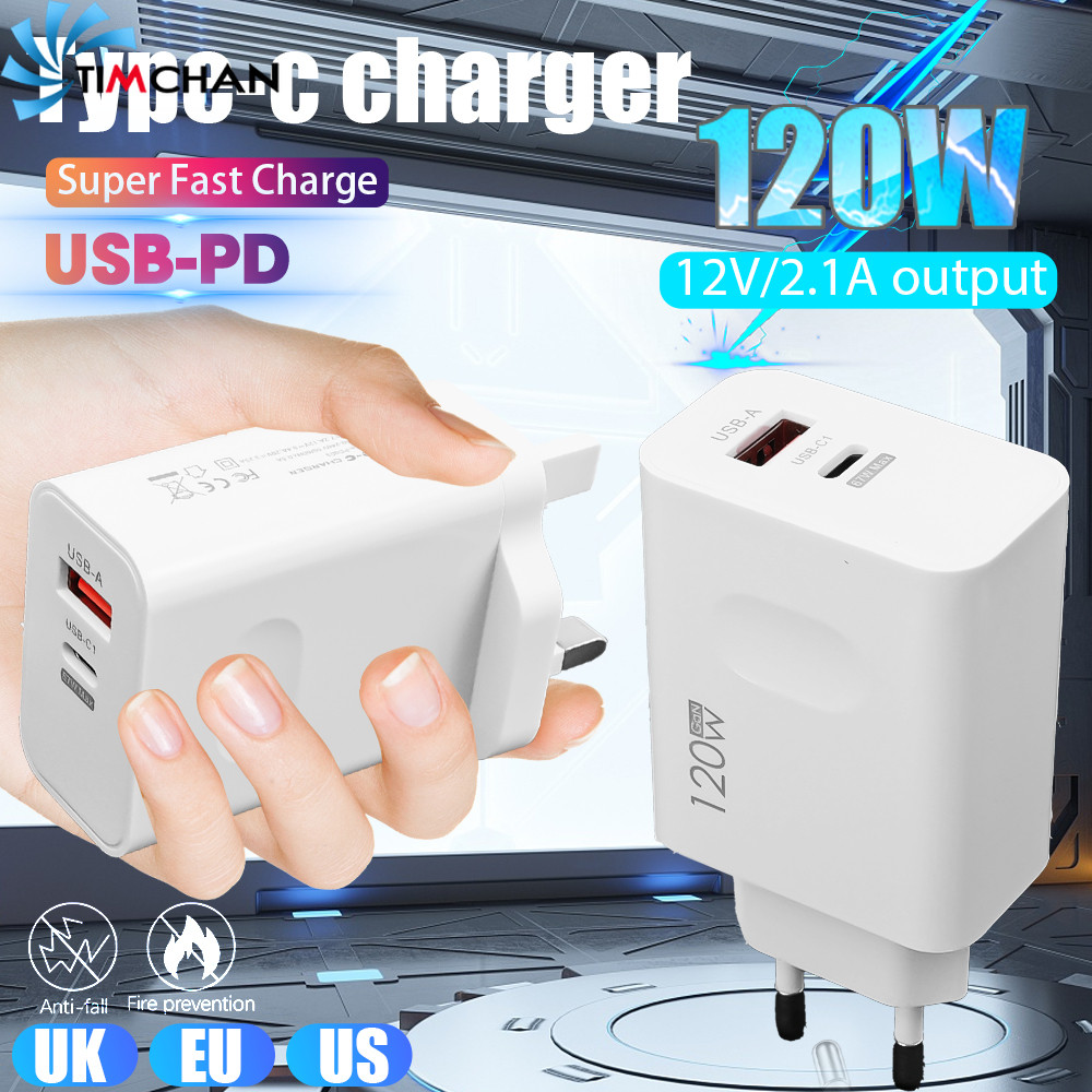 120W USB-C SB-A Super Fast Charger - EU, US, UK - Travel Universal ...