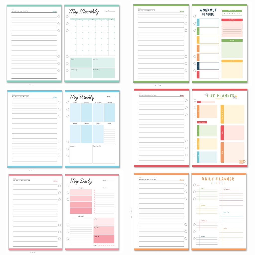 A5 Refill Paper 45 Sheets Week Study Month Daily Planner Refill Paper 6 ...