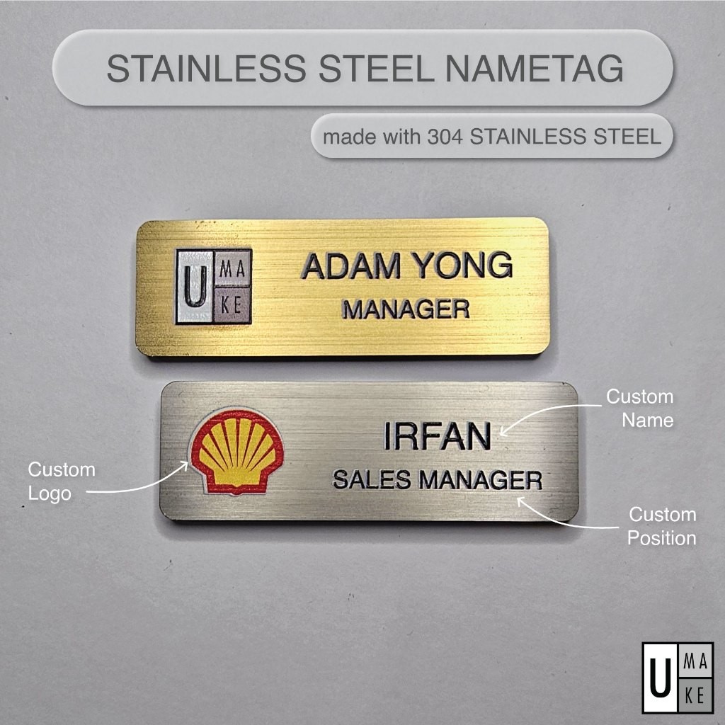 Custom made Personalized Stainless Steel Metal Nametag (Silver / Gold ...