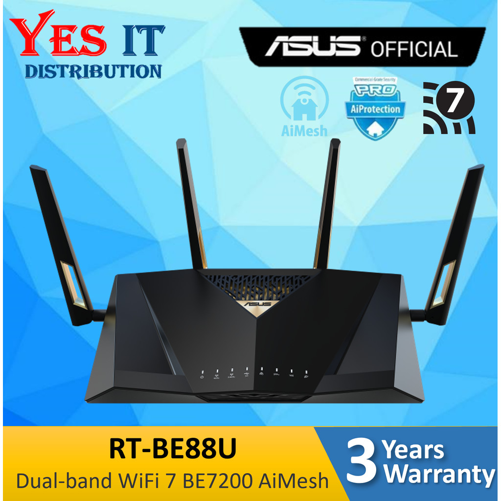 ASUS RT-BE88U WiFi 7 BE7200 Wireless Router AiProtection Pro 9x LAN ...