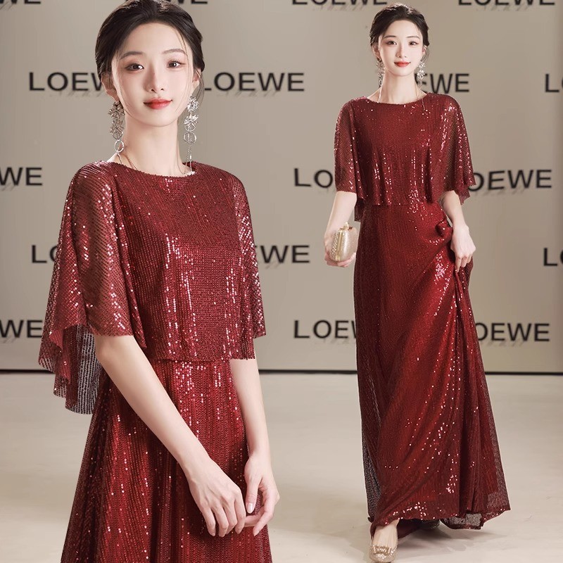 Dinner dress Wine Red Choir Performance Dress Sequin Banquet Evening ...