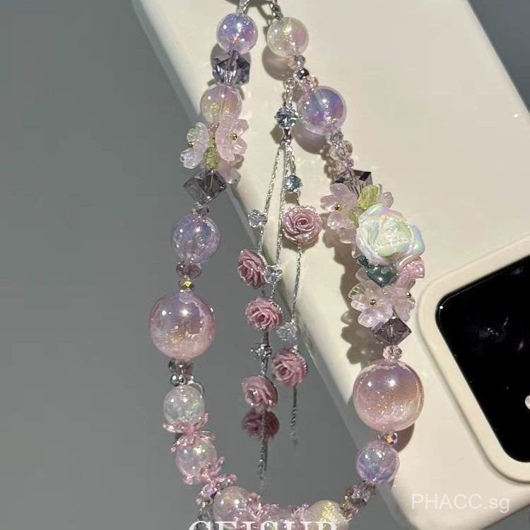 [Rose Wedding]Pink Rose Tassel Beaded Phone Chain High-End Pendant ...