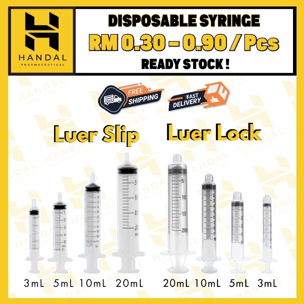 Picagari Disposable Syringe Without Needle Luer Slip/Luer Lock, 1ml, 3ml, 5ml, 10ml, 20ml ...