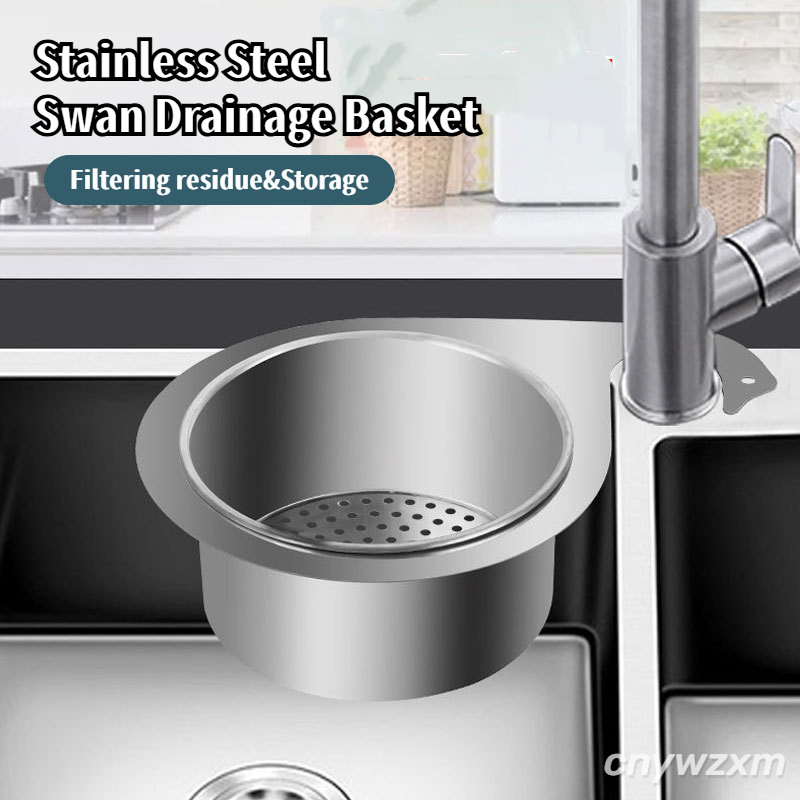 Stainless Steel Swan Shape Drainage Basket Kitchen Sink Wet & Dry Waste ...