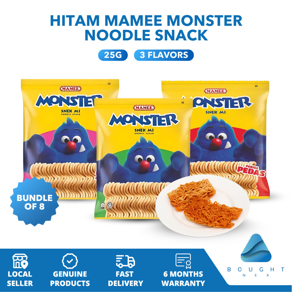 [Bundle of 8] HITAM Mamee Monster Noodle Snack 25g - Crunchy HALAL ...