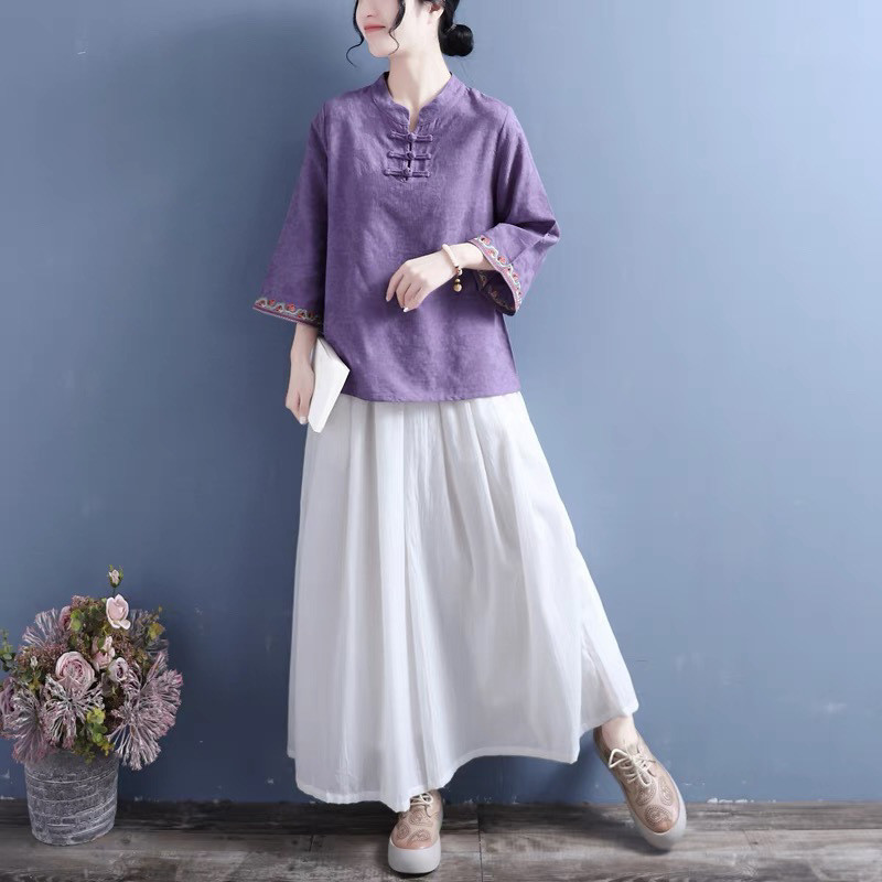 Chinese Style Top Hanfu Top Women's Shirt Cotton Linen Jacquard ...