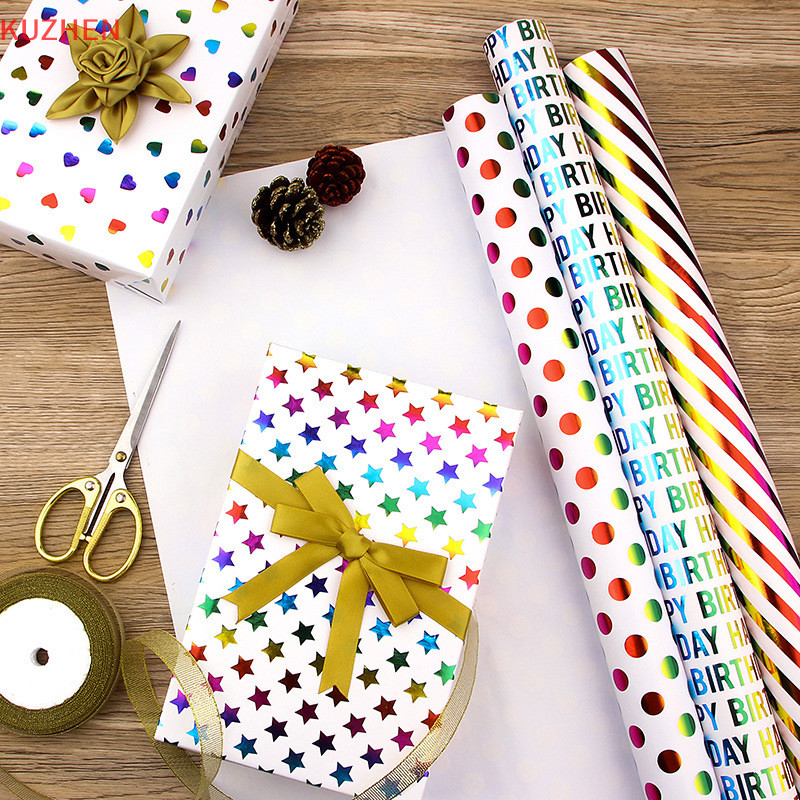 FAE Happy Birthday Wrapping Sheet Rolls Bright Colorful Stars Circle ...