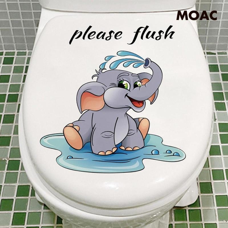 [ Toilet Lid Wall Decal Cute Elephant Please Flush Cartoon Room ...