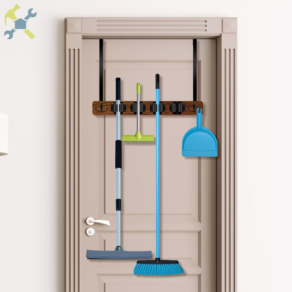 Mop Broom Organizer Over The Door Drilling Free Broom Storage Rack ...