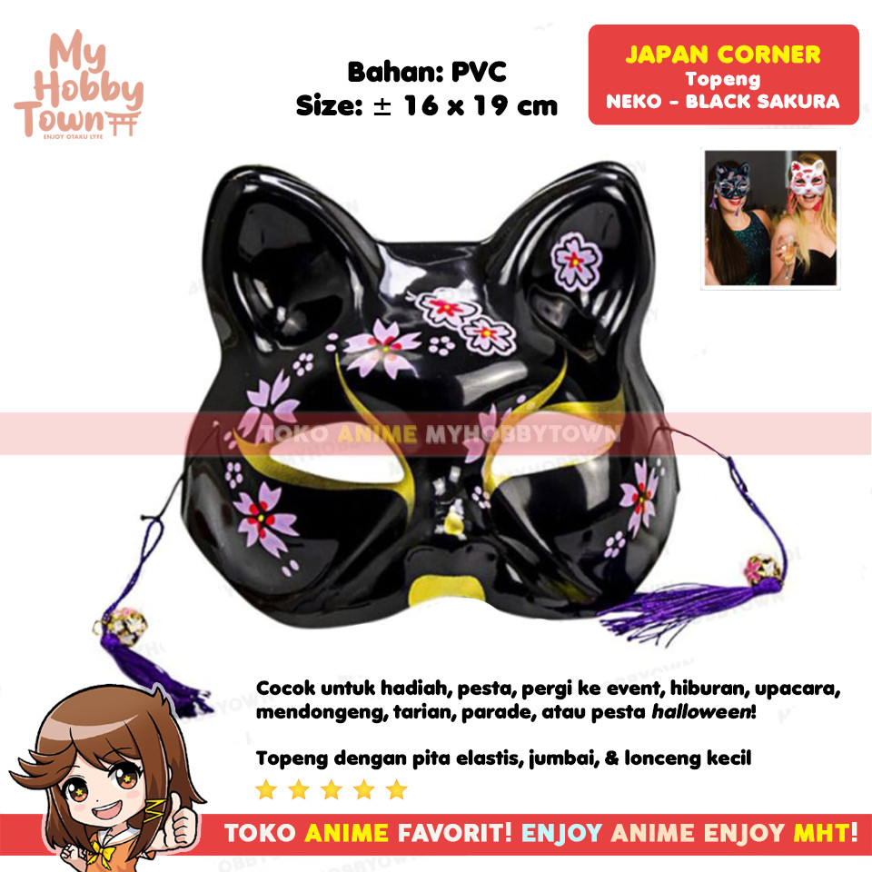 HITAM Mask Anime Cosplay Cat Neko Cat Neko Black Sakura Mask Black ...