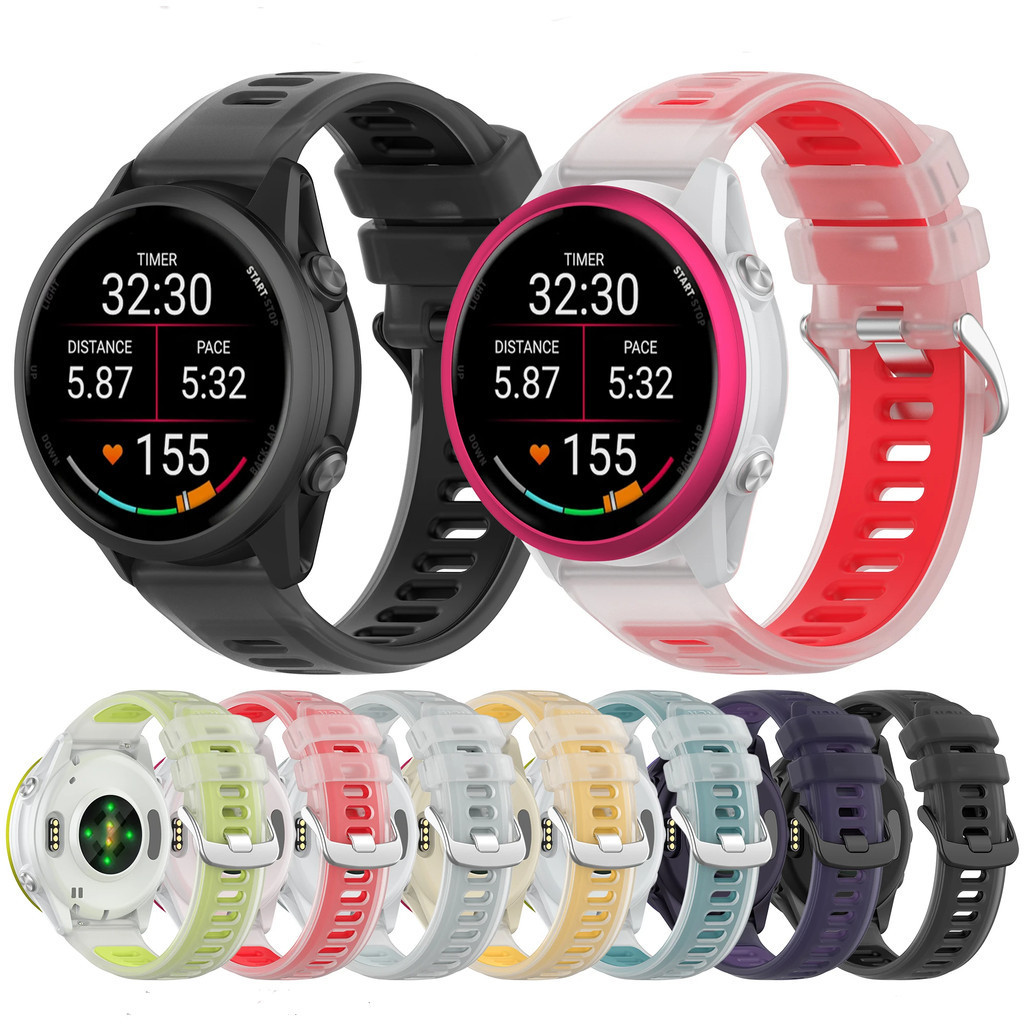 22mm 20mm Translucent Two-Tone Silicone Band For Garmin Forerunner 570 265 255 165 55 Vivoactive ...
