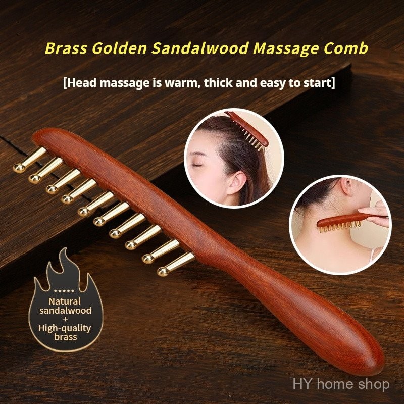 Brass Golden Sandalwood Massage Comb - Meridian Scalp Comb for Anti ...