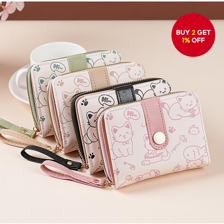 Cartoon Cute Kitten Wallet Large Capacity Folding Zipper Wallet