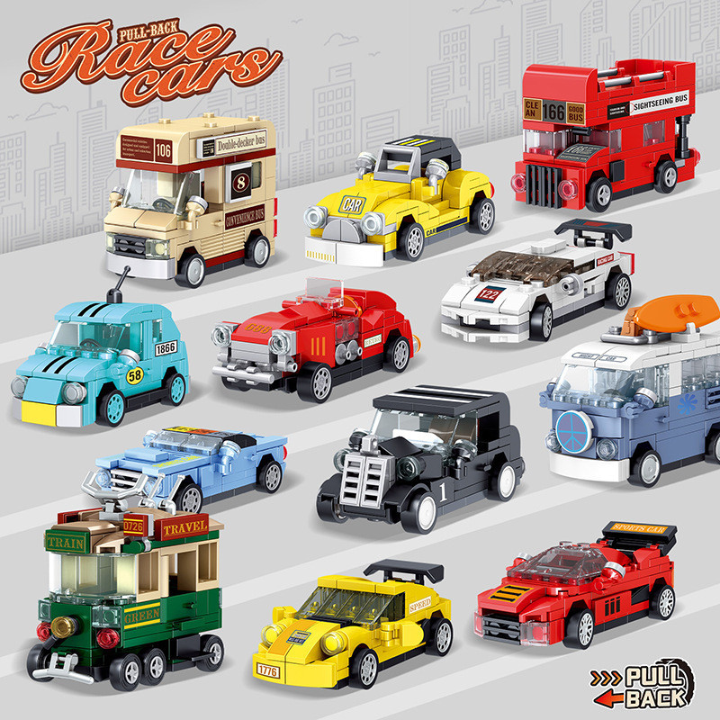 Kids Inertia Pull Back Sports Racing Car Building Blocks Toys Set ...