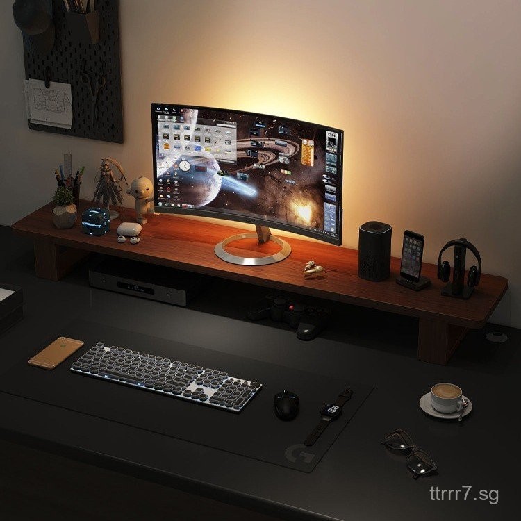 Desktop Computer Monitor Base Elevated Rack Solid Wood Office Desktop ...