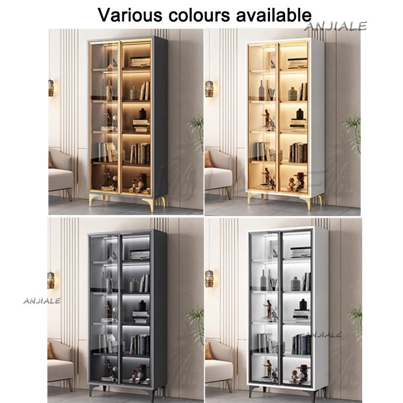 ANJIALE Bookcase Display Cabinet Home Glass Display Storage Cabinet ...