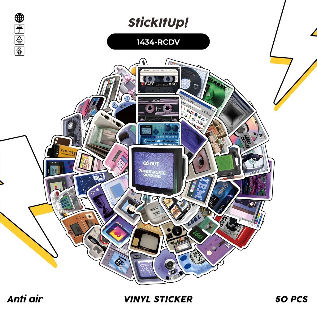 HP 100 Pcs Sticker Pack Retro Card Disk Video Cute Aesthetic Vinyl ...