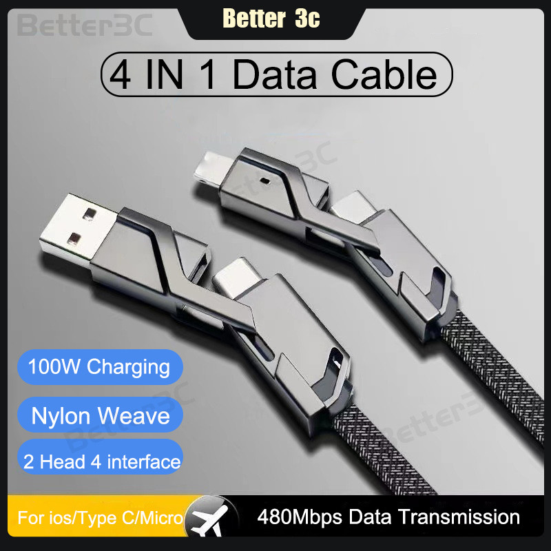 4 in 1 Mech wind 100W Fast Charging usb to type c cable Multi device ...
