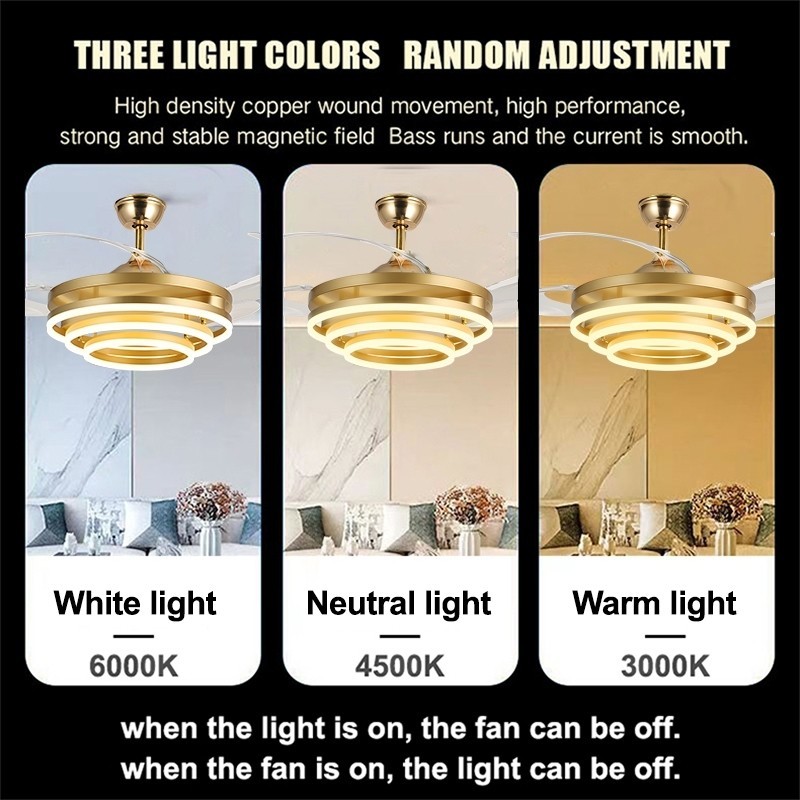 PANDA Ceiling Fan With Light Remote 42Inch Industrial Led Chandelier ...