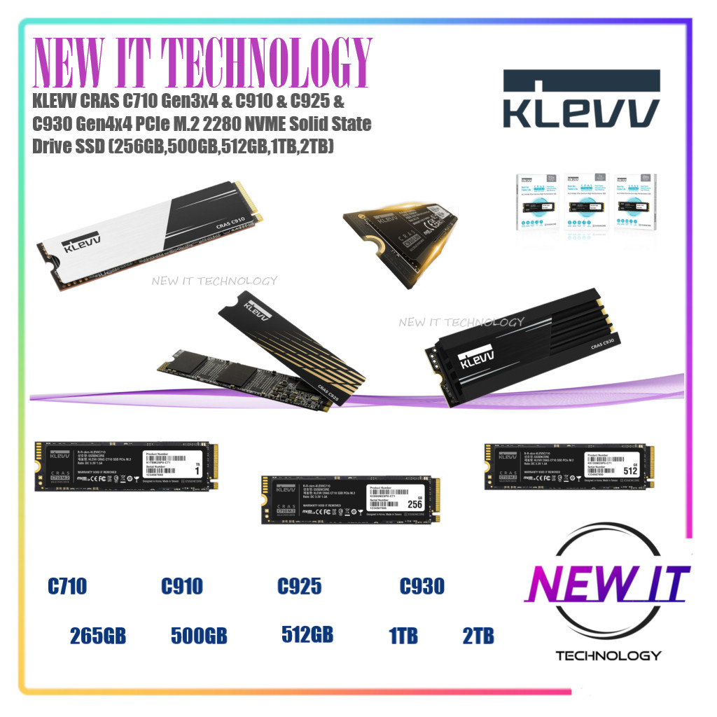 KLEVV CRAS C710 Gen3x4 & C910 & C925 & C930 Gen4x4 PCIe M.2 2280 NVME ...