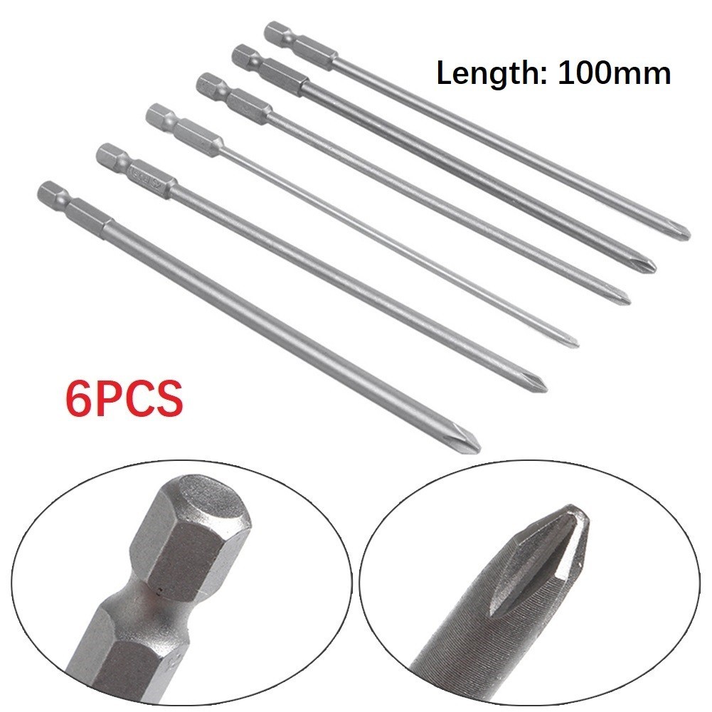 FSFO_6Pcs Shank 100mm Long Steel Magnetic Hex Cross Head Screwdriver ...