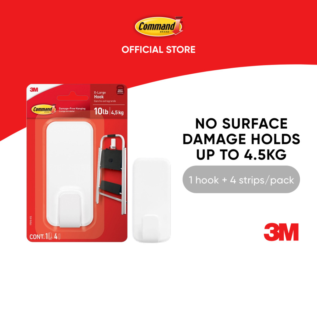 3M™ Command™ X-Large Hook, 17010-ES, No Surface Damage, Holds up to 4.5Kg, 1 pc/pack, For ...