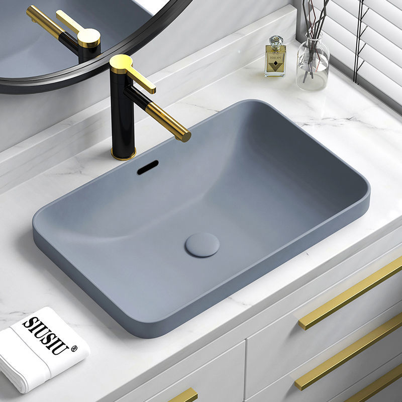 Semi-Embedded Table Basin Middle Basin Rectangular Ceramic Hand Washing ...