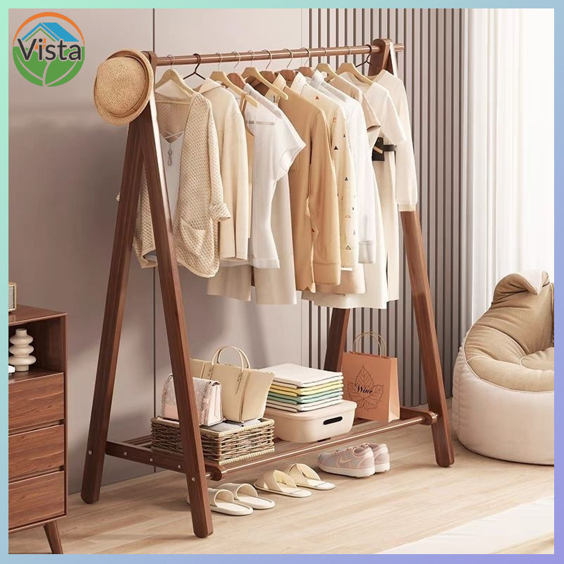 Solid Wood Hanging Clothes Rack Floor Bedroom Coat Rack Folding Drying ...