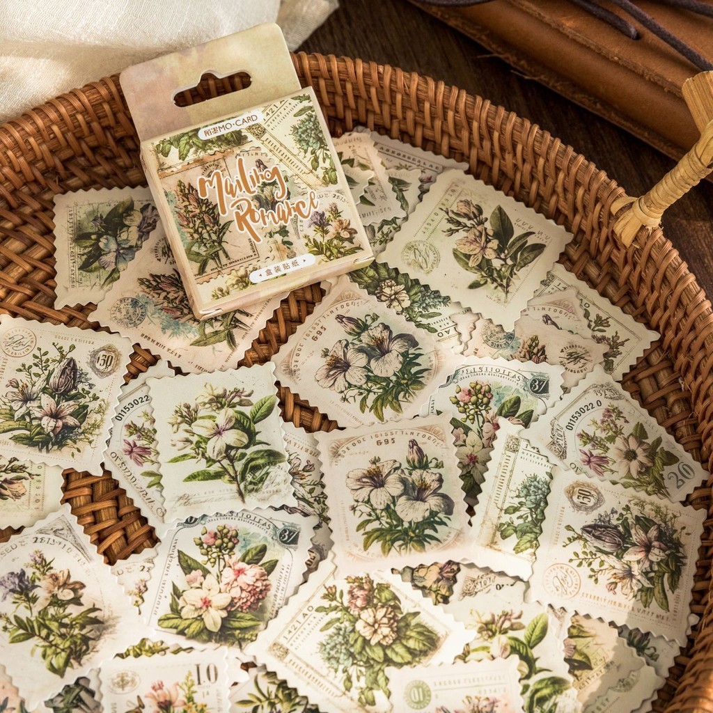 45 pcs Vintage Postage Stamp Stickers Aesthetic Botanical Deco Paper ...
