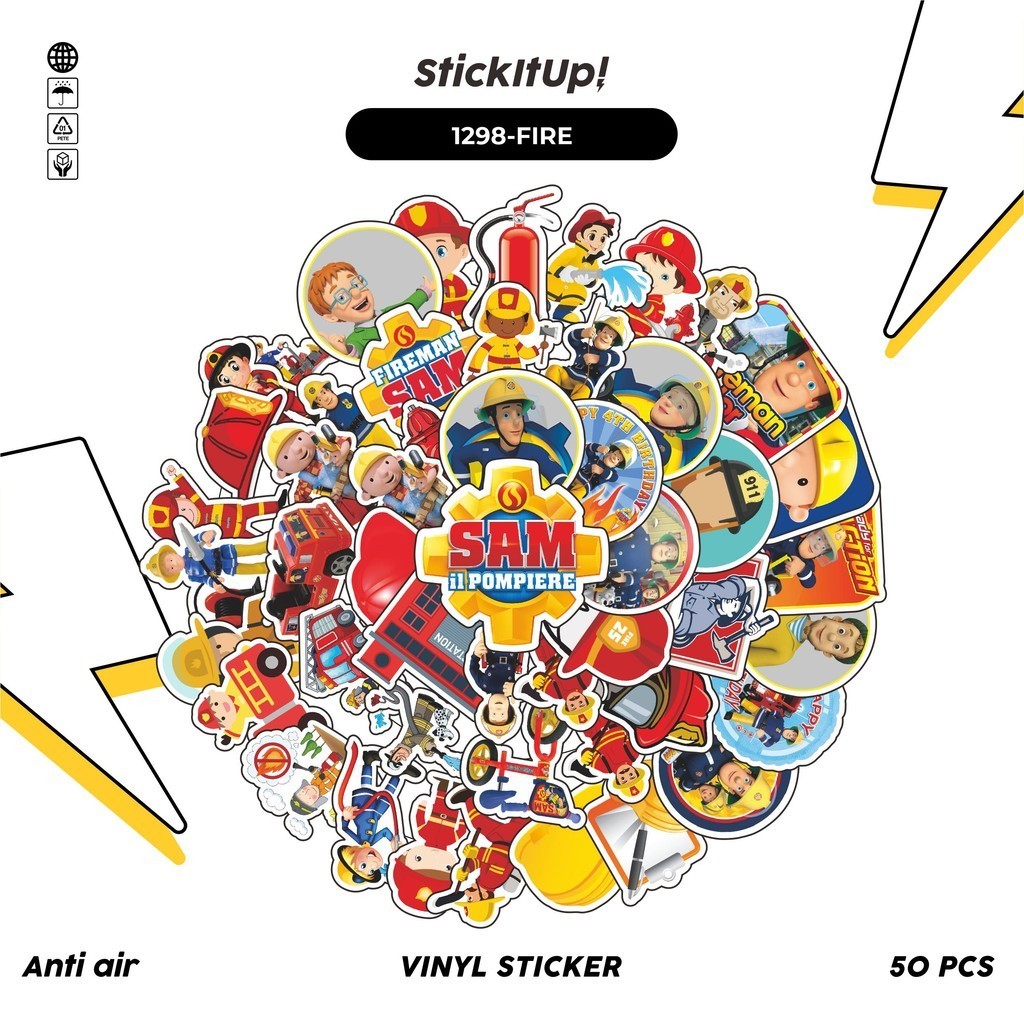 HP 100 Pcs Fireman Sam Series 01 Cute Aesthetic Vinyl Waterproof ...
