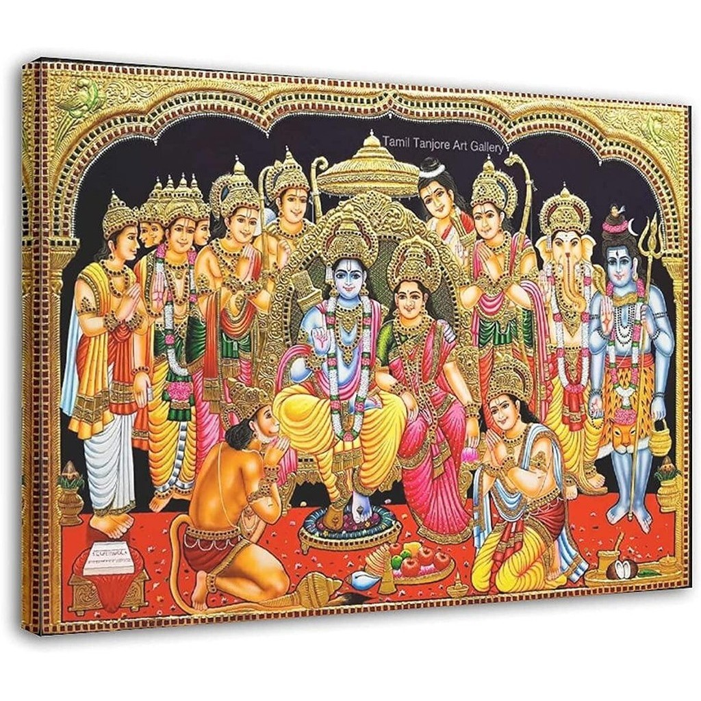 Aomaca Lord Krishna Wall Poster Ram Darbar Canvas Poster Wall Art Decor ...