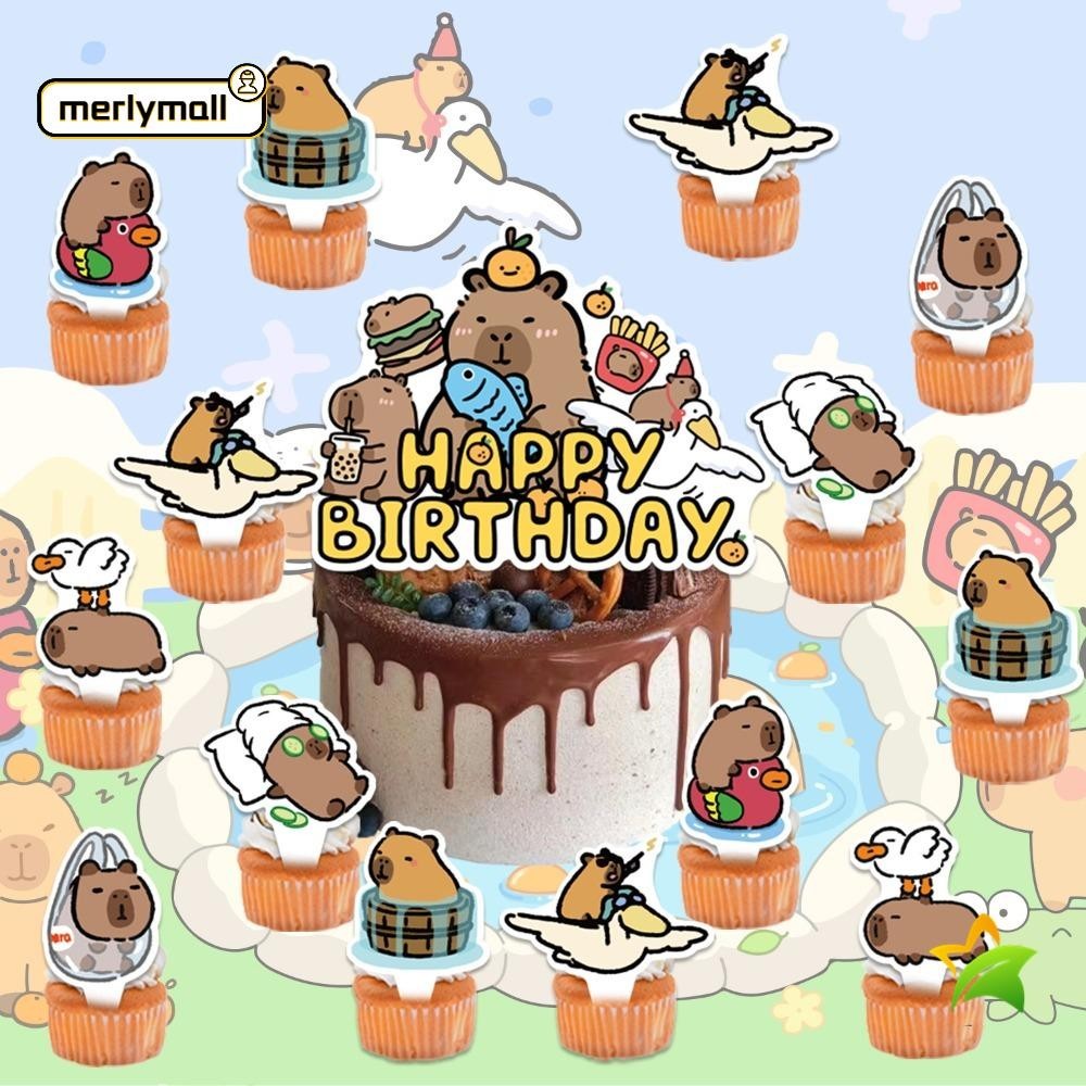 MERLYMALL Happy Birthday Capybara Banner, Cartoon Paper Capybara ...