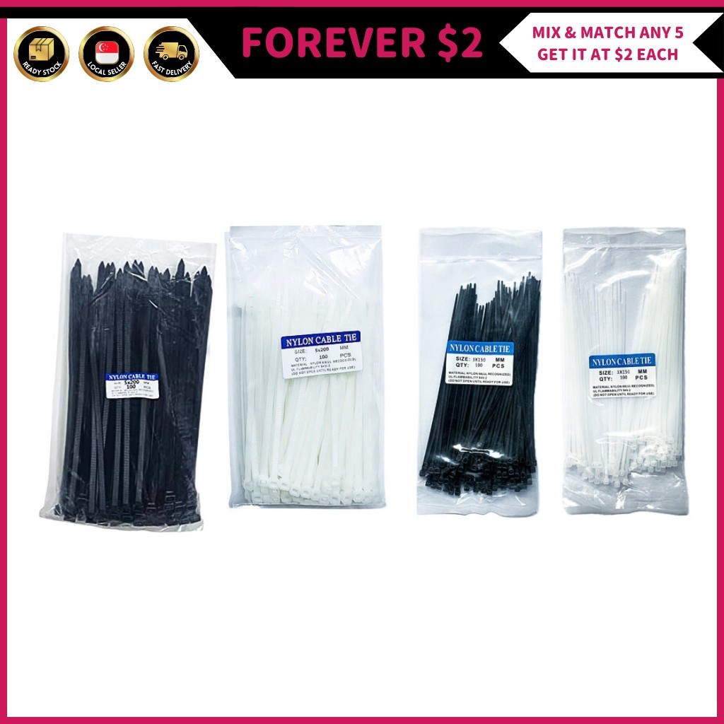 (FOREVER $2) 200 Pcs/ 100 Pcs Heavy Duty UV Resistant Nylon Cable Tie ...