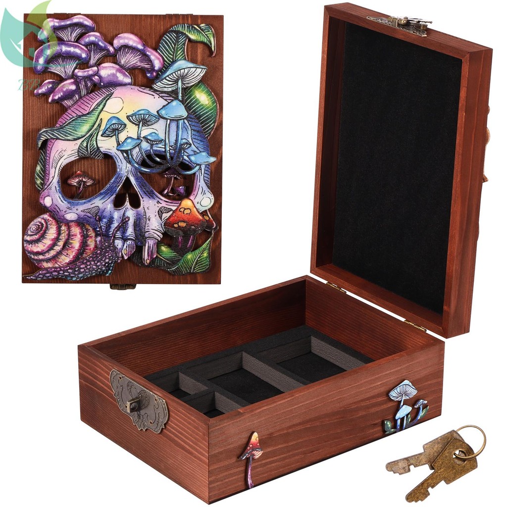 Skull Hidden Key Box Wooden Key Hidden Box with Key and Lock Decorative ...