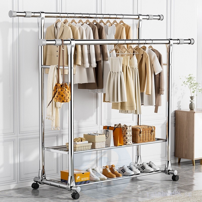 Bold Stainless Steel Laundry Rack Telescopic Double Pole Simple Coat ...