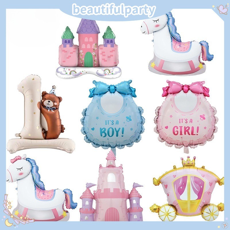 Dreamy pink castle balloon baby 1st birthday teddy bear bib Trojan ...